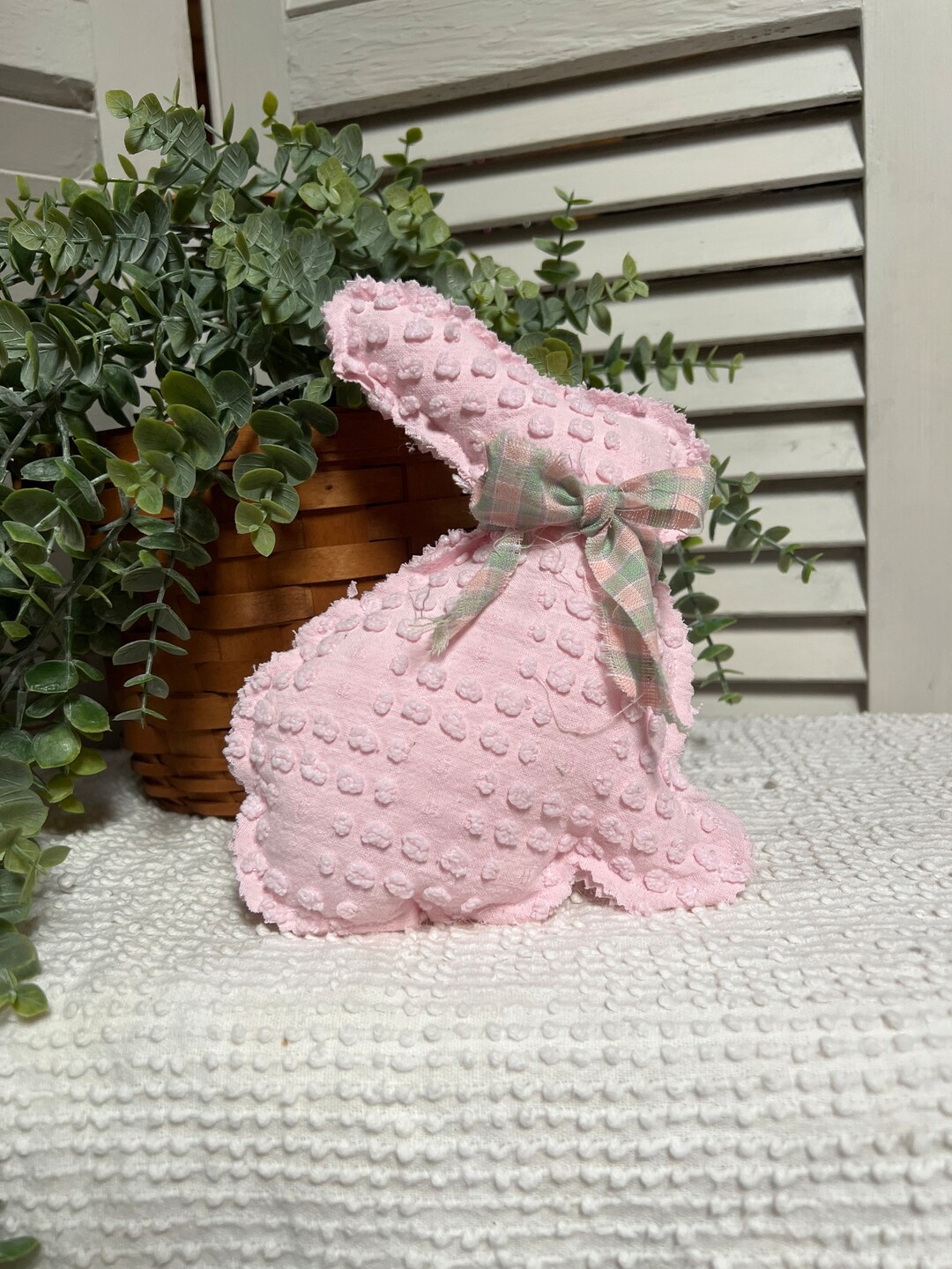 Farmhouse Pink Chenille Stuffed Fabric Bunny Chocolate Style Rabbit ...