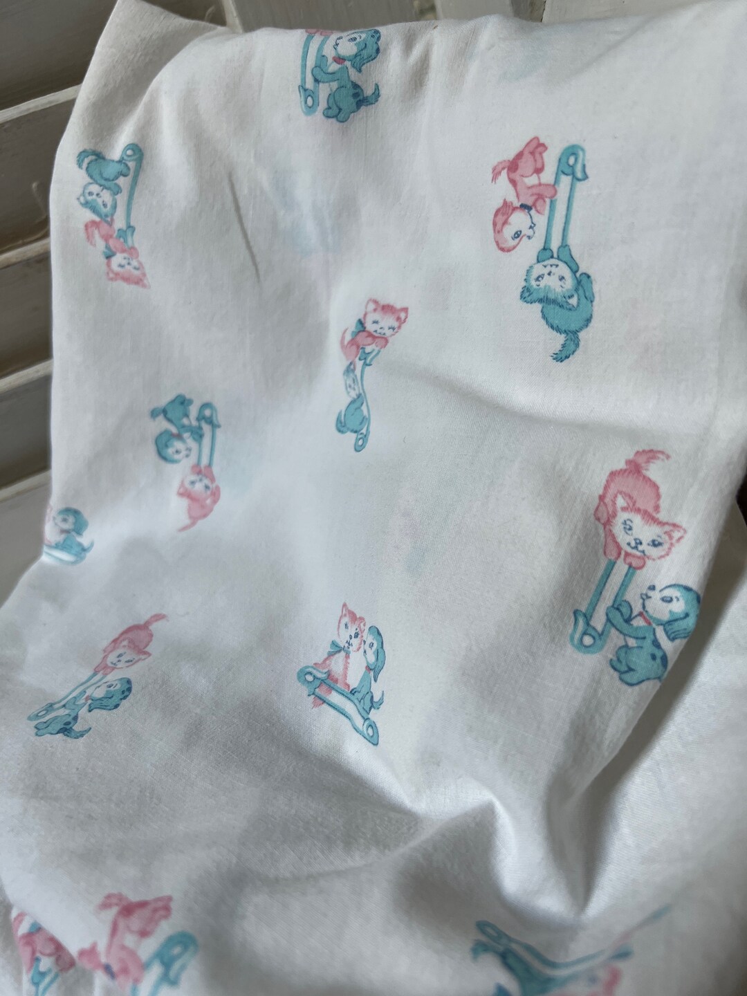 MCM Baby Sheet Kittens Puppies Pins Graphics MCM Nursery Vintage - Etsy