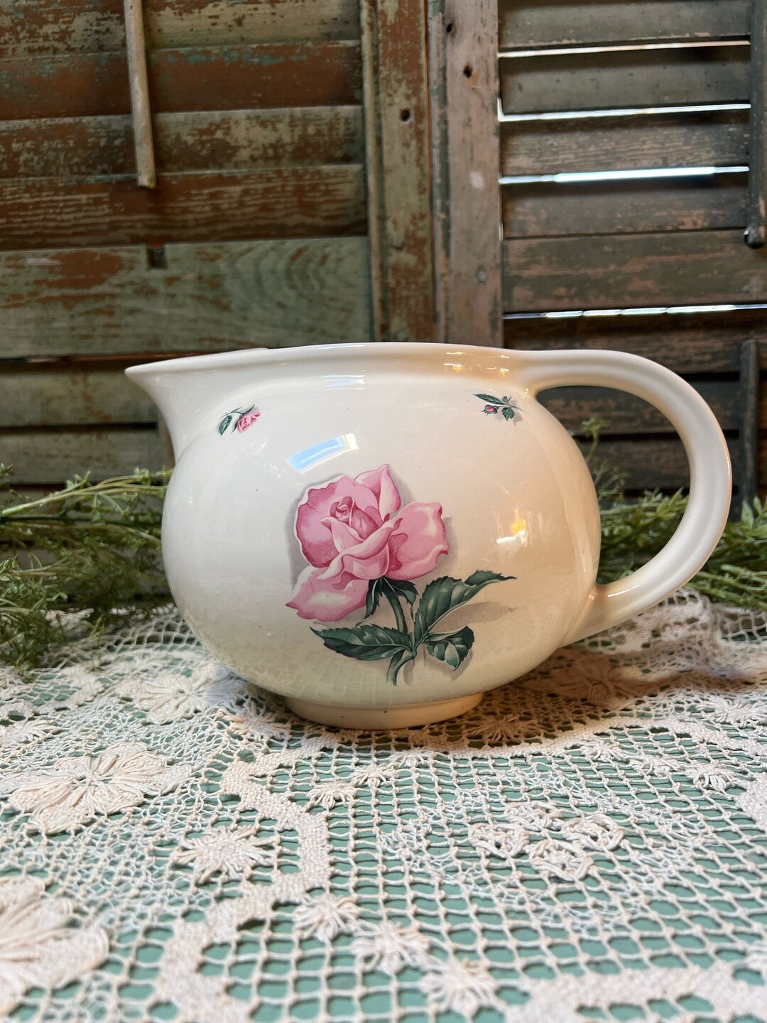 Thermocraft Pink Rose Pattern Pitcher Ice Lip Ballerina Shabby Chic ...