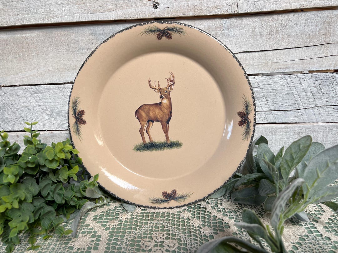 2003 Home and Garden Buck Deer Pottery Dinner Plate Northwoods Vintage ...