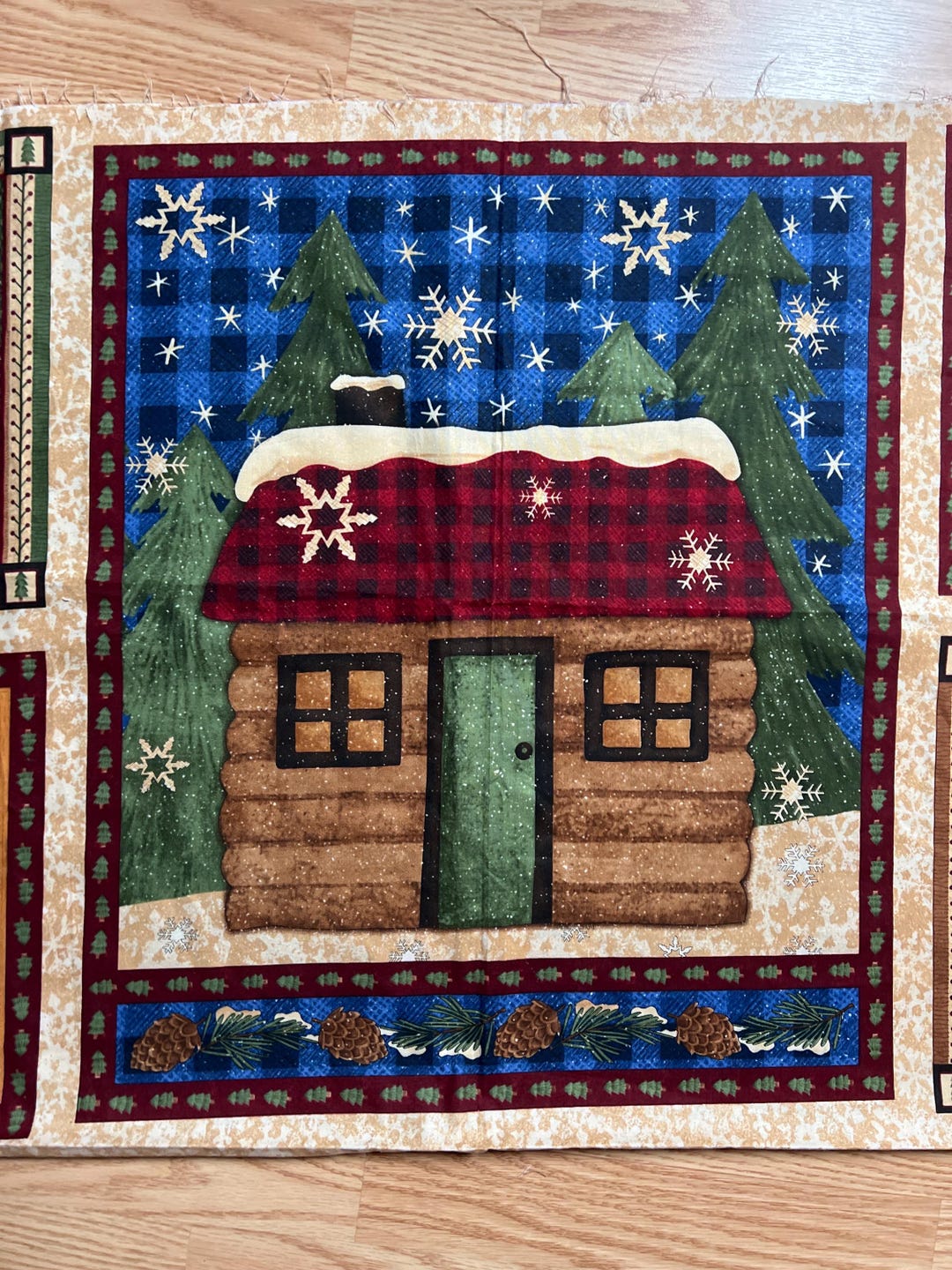 Debbie Mumm Winter Pines Fabric Panel: Cabin, Deer, Bear, Moose, Wolf ...