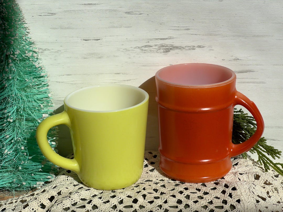 Fire King Orange Barrel Ribbed Coffee Mug & Yellow Mug Retro Tea ...