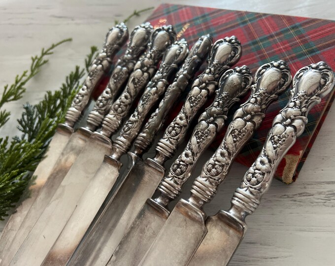 R Wallace 1835 Floral Hibiscus Knives Set of 9 * 1900s 16 Dwt ...