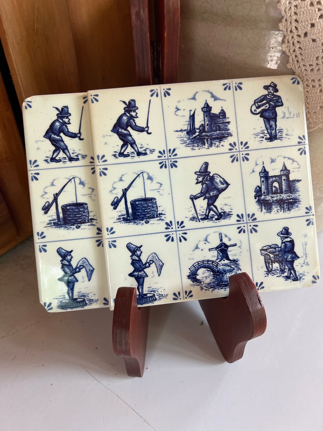 2 Vintage Delft Blue Dutch Scene 6 Tiles Set of 2 - Etsy