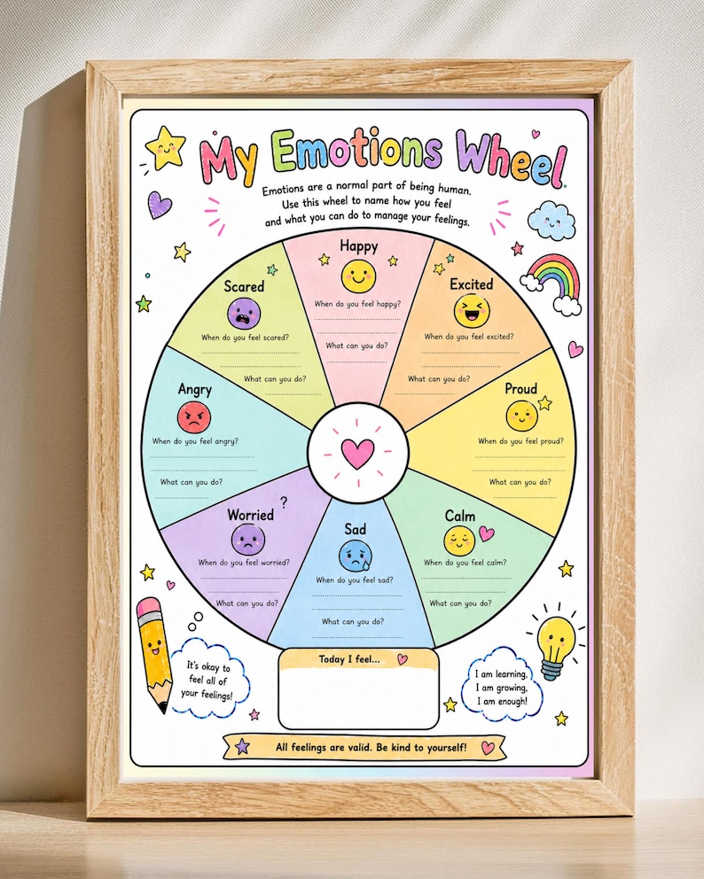 Emotions Wheel Worksheet: Kids Self-regulation, ADHD Skills, Summer Fun ...