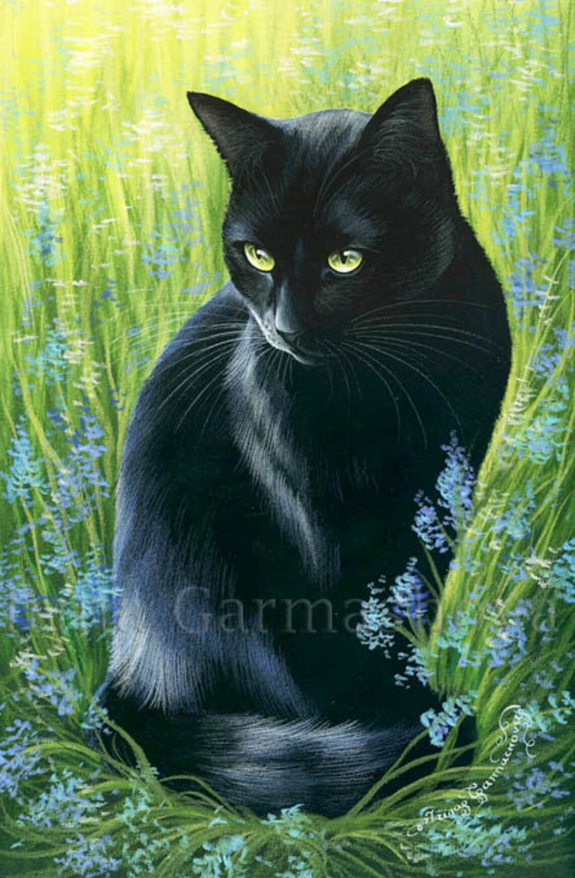 Black Cat Print Black Spring Is Here by Irina Garmashova | Etsy