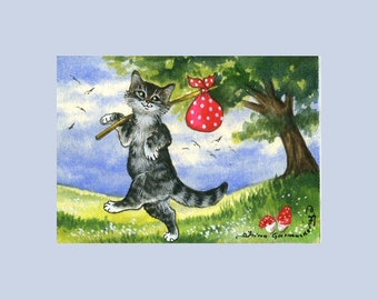 Tabby Cat ACEO Print Rainy Day by Irina Garmashova | Etsy