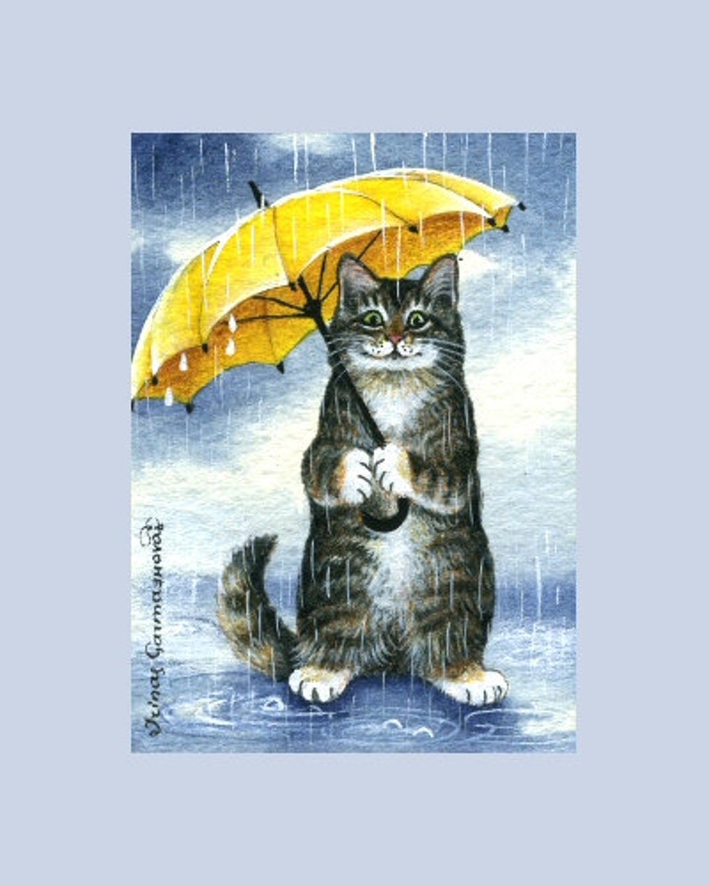 Tabby Cat ACEO Print Rainy Day by Irina Garmashova - Etsy