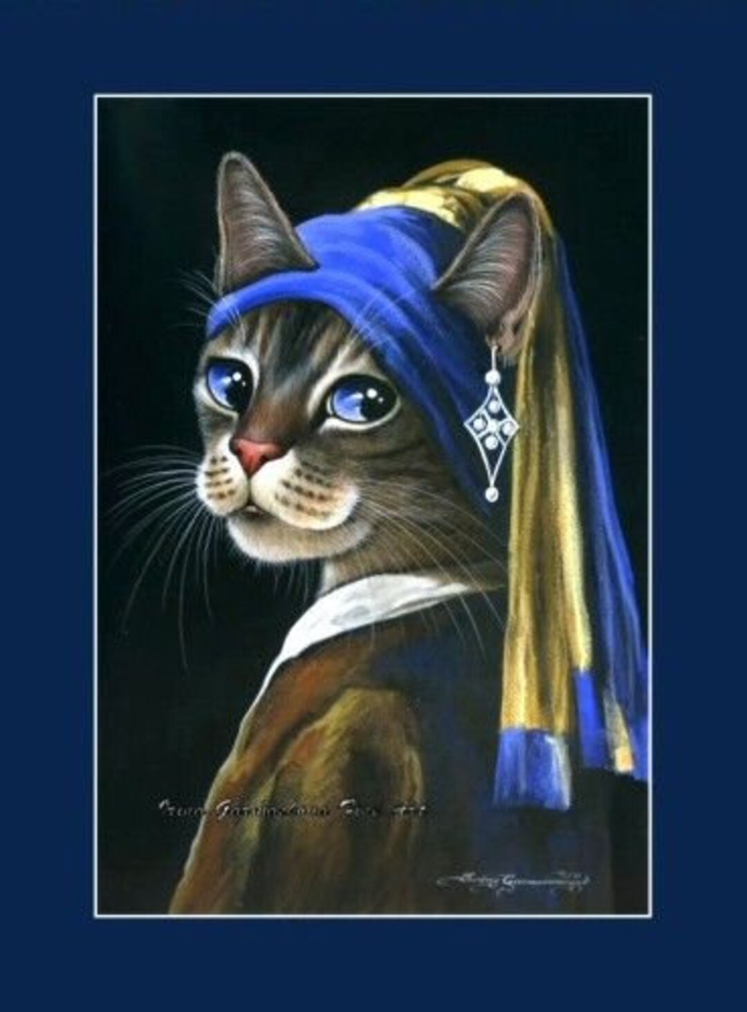 Cat ACEO Print Girl With Pearl Earring by Irina Garmashova - Etsy