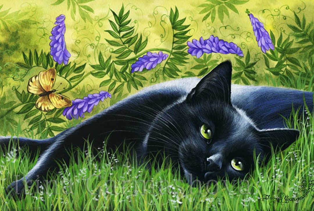 Black Cat Print Too Hot to Hunt by Irina Garmashova - Etsy