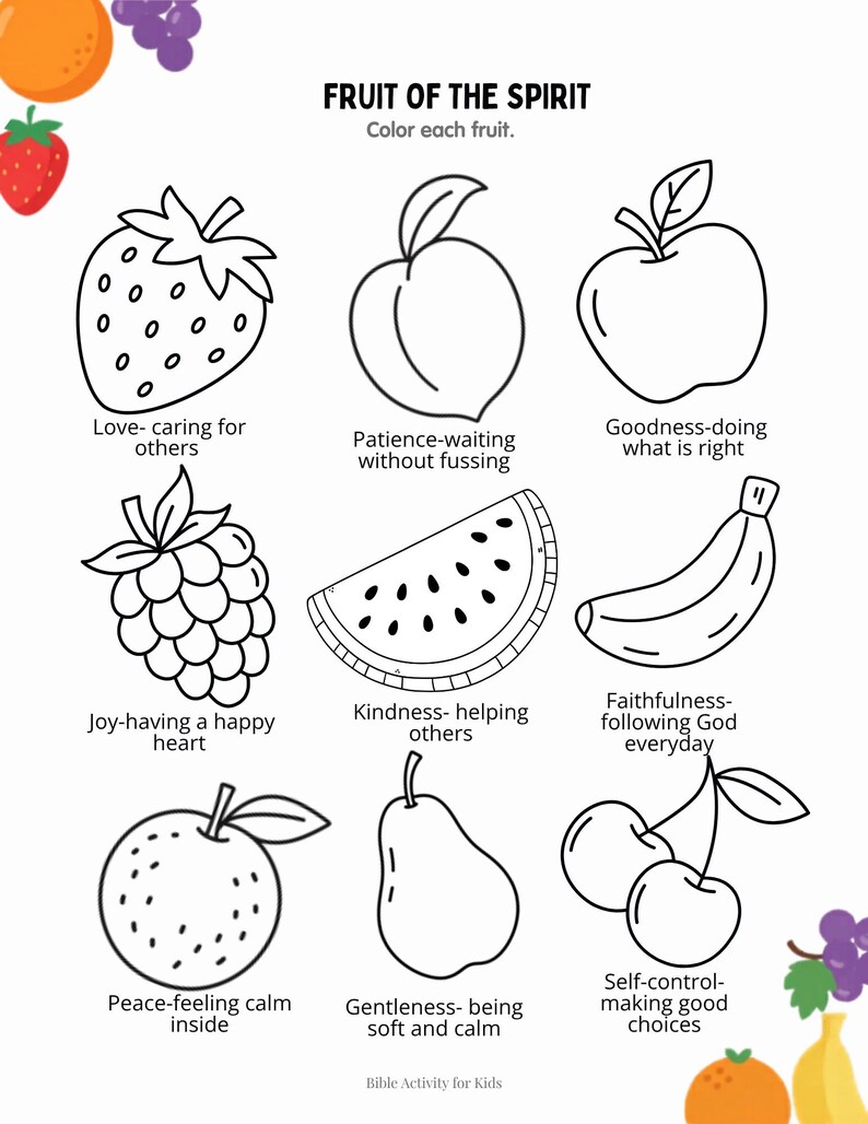 Fruit of the Spirit Activity Pack | Bible Worksheets for Kids (digital ...