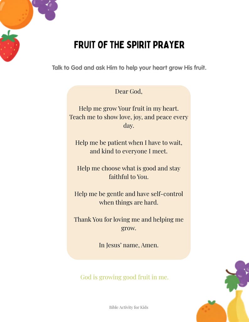 Fruit of the Spirit Activity Pack | Bible Worksheets for Kids (digital ...