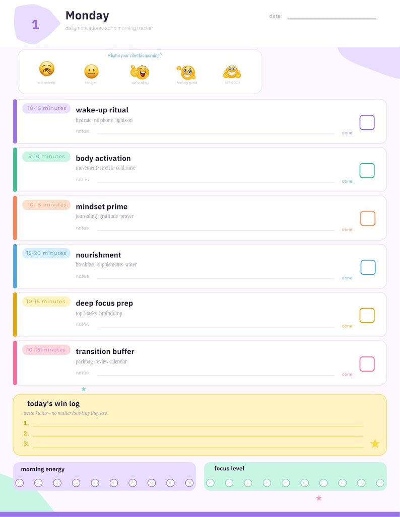 ADHD Morning Routine Tracker Printable PDF | ADHD Planner for iPad ...