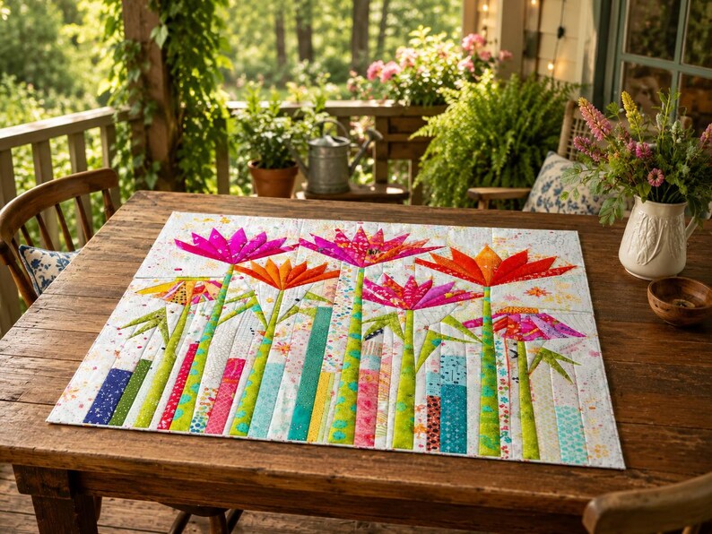 Blooming Garden Flower Quilt Pattern – Applique Wall Hanging Home Decor ...