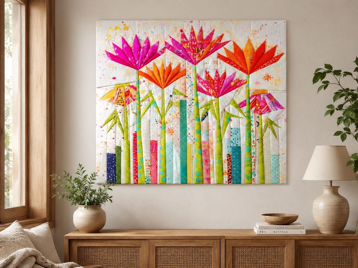 Blooming Garden Flower Quilt Pattern – Applique Wall Hanging Home Decor ...