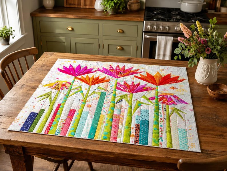 Blooming Garden Flower Quilt Pattern – Applique Wall Hanging Home Decor ...