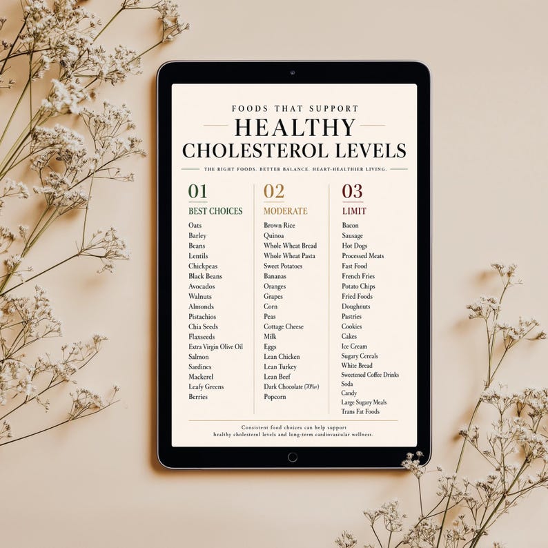 Cholesterol Food Guide, Heart Healthy Nutrition Chart (US Letter) - Etsy