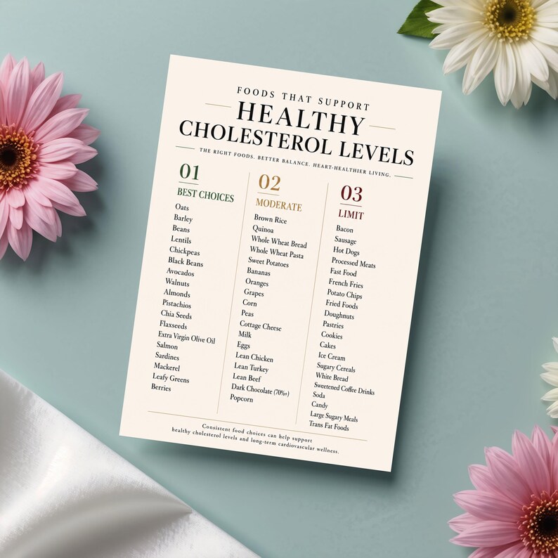 Cholesterol Food Guide, Heart Healthy Nutrition Chart (US Letter) - Etsy