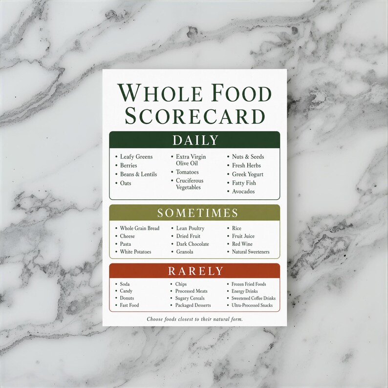 Whole Food Scorecard, US Letter Healthy Eating Guide (digital Download ...
