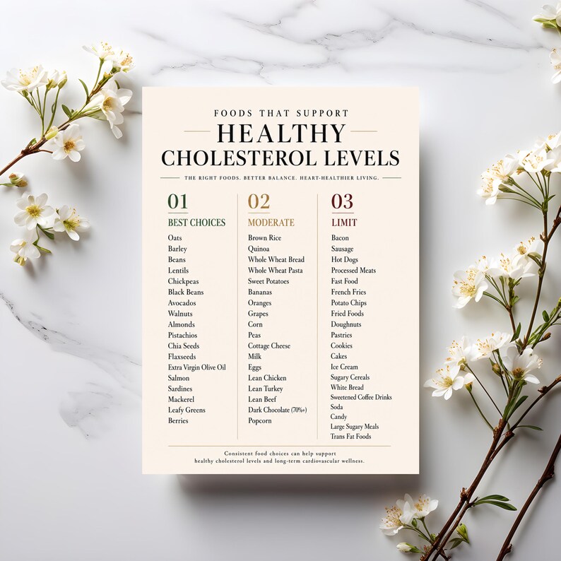 Cholesterol Food Guide, Heart Healthy Nutrition Chart (US Letter) - Etsy