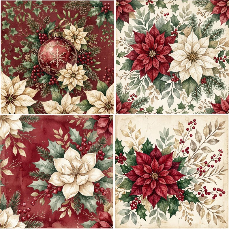 70+ Christmas Time Digital Papers Bundle, Vintage Holiday Scrapbook ...