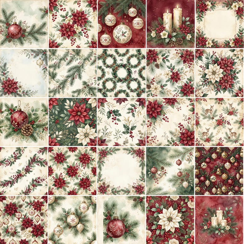 70+ Christmas Time Digital Papers Bundle, Vintage Holiday Scrapbook ...