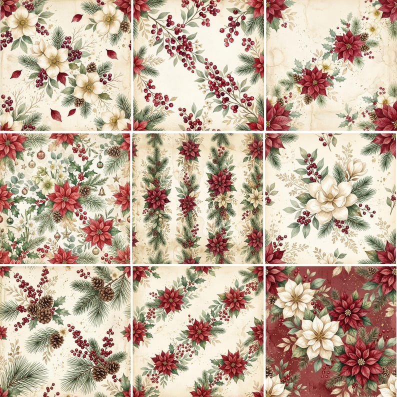 70+ Christmas Time Digital Papers Bundle, Vintage Holiday Scrapbook ...