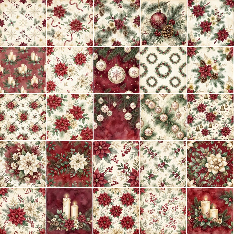 70+ Christmas Time Digital Papers Bundle, Vintage Holiday Scrapbook ...