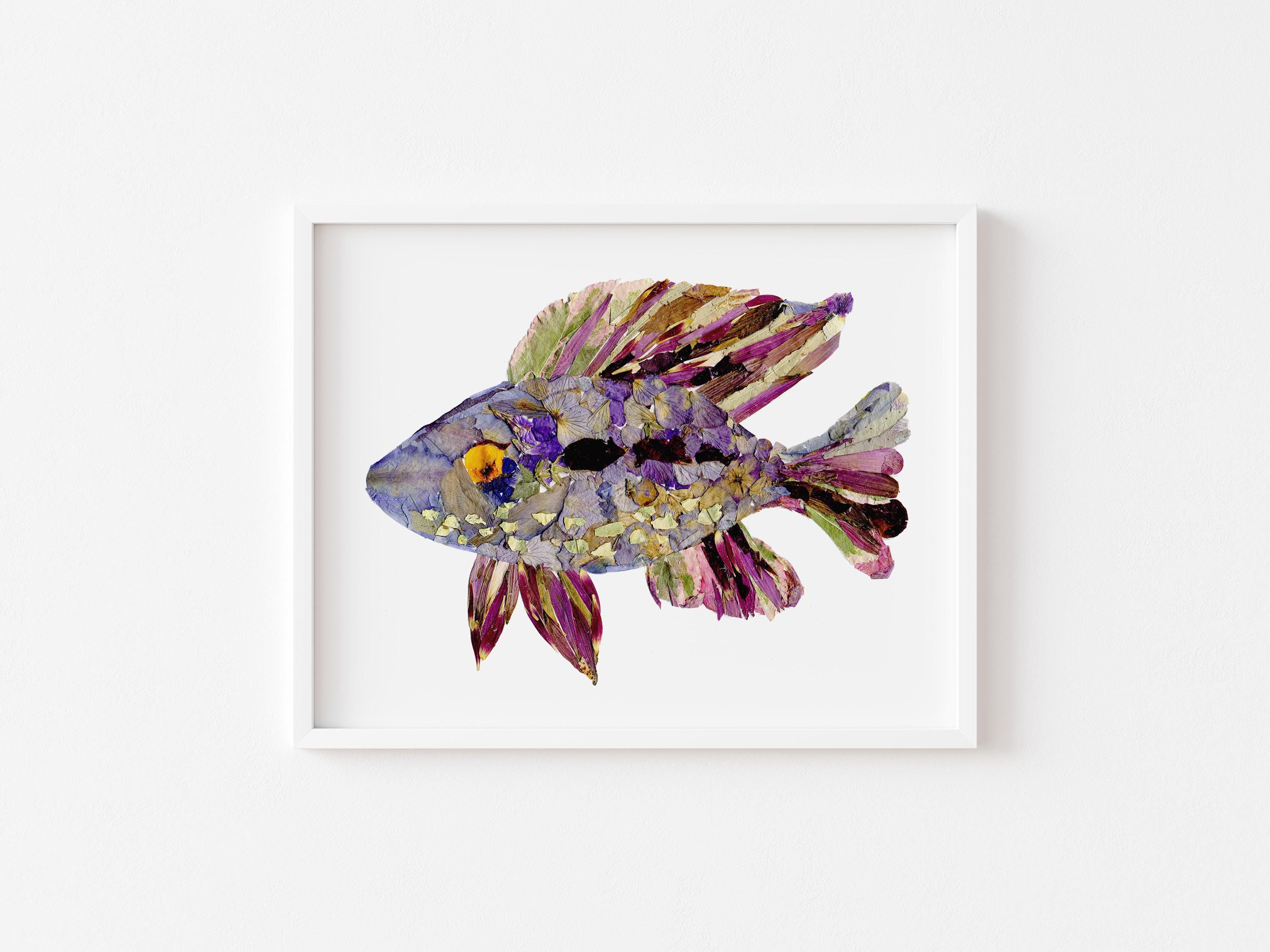 Pressed Flower Fish Art Print: Botanical Collage, Ocean Decor - Etsy