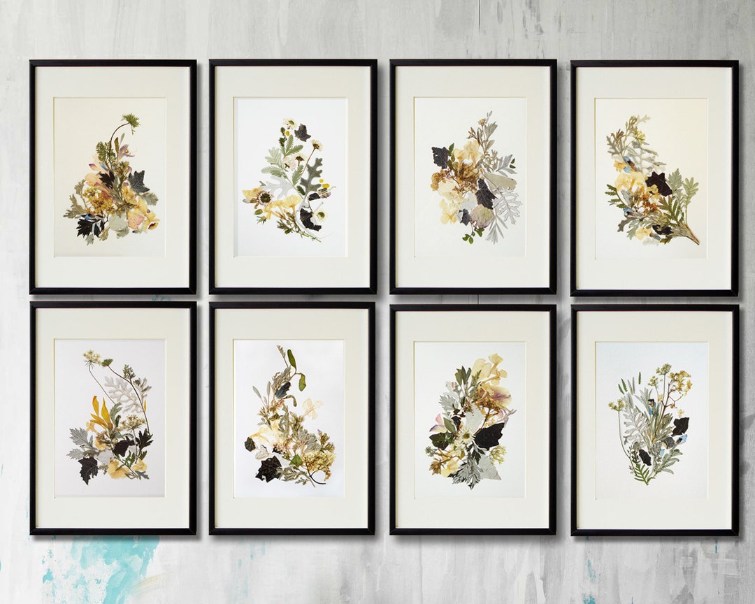 Pressed Flowers Print Set, Botanical Wall Art Set, Herbarium Floral ...