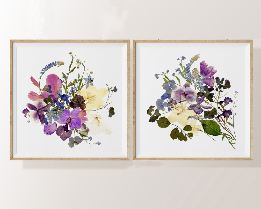 Setof 2 Floral Prints Wall Art Botanical Print Set Pressed Flower Art ...
