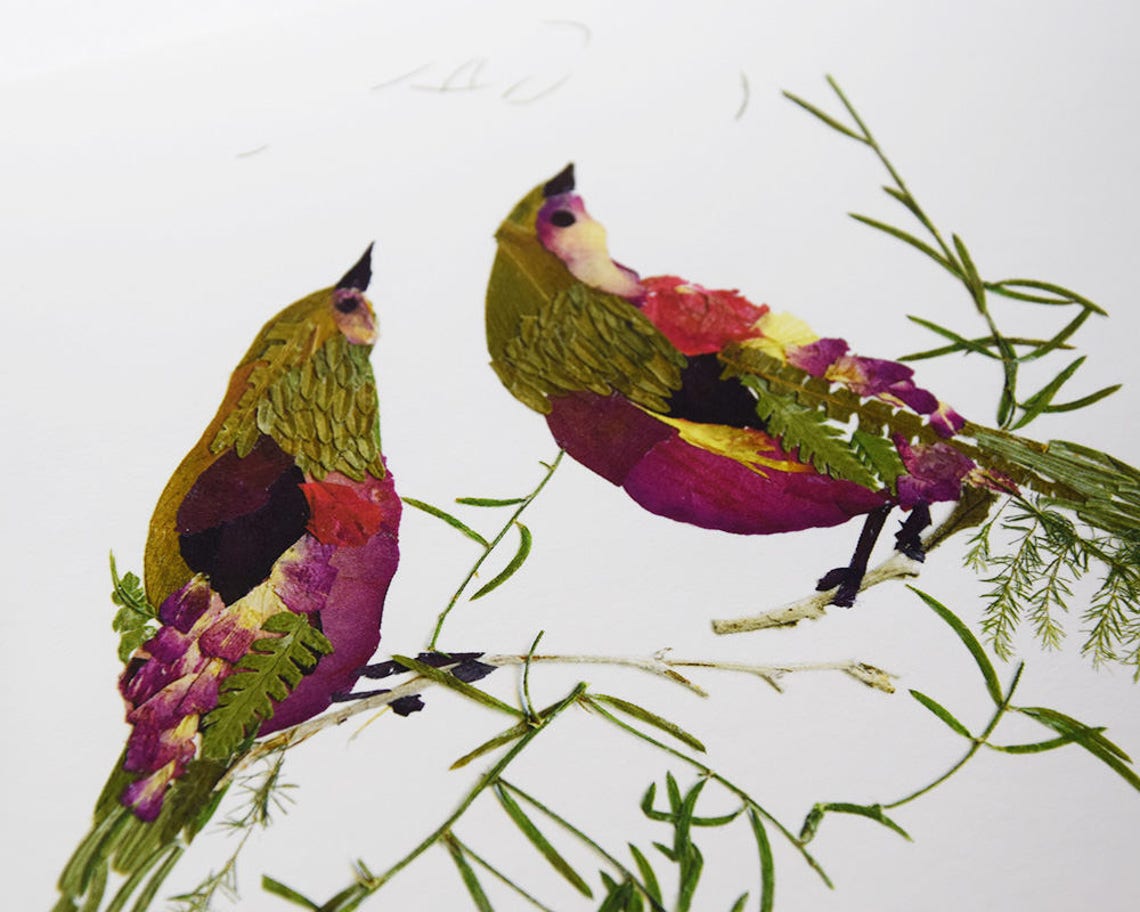 Wall Art Print Botanical Print Original Pressed Flower Art Love Birds ...