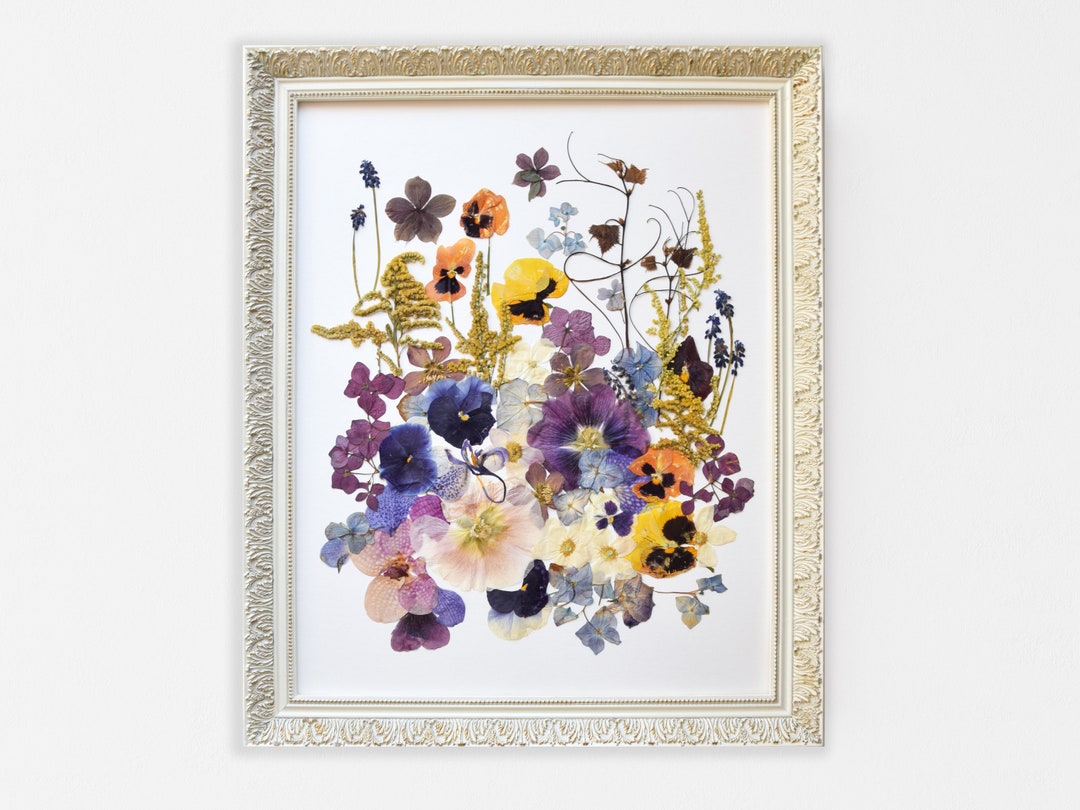 Framed Dried Flower Art, Botanical Framed Artwork, Pressed Flower Art ...