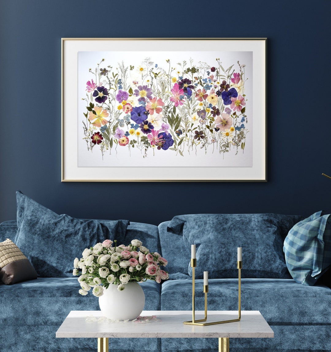 Large Wall Art Pressed Flower Collage, Botanical Artwork, Large Dried ...