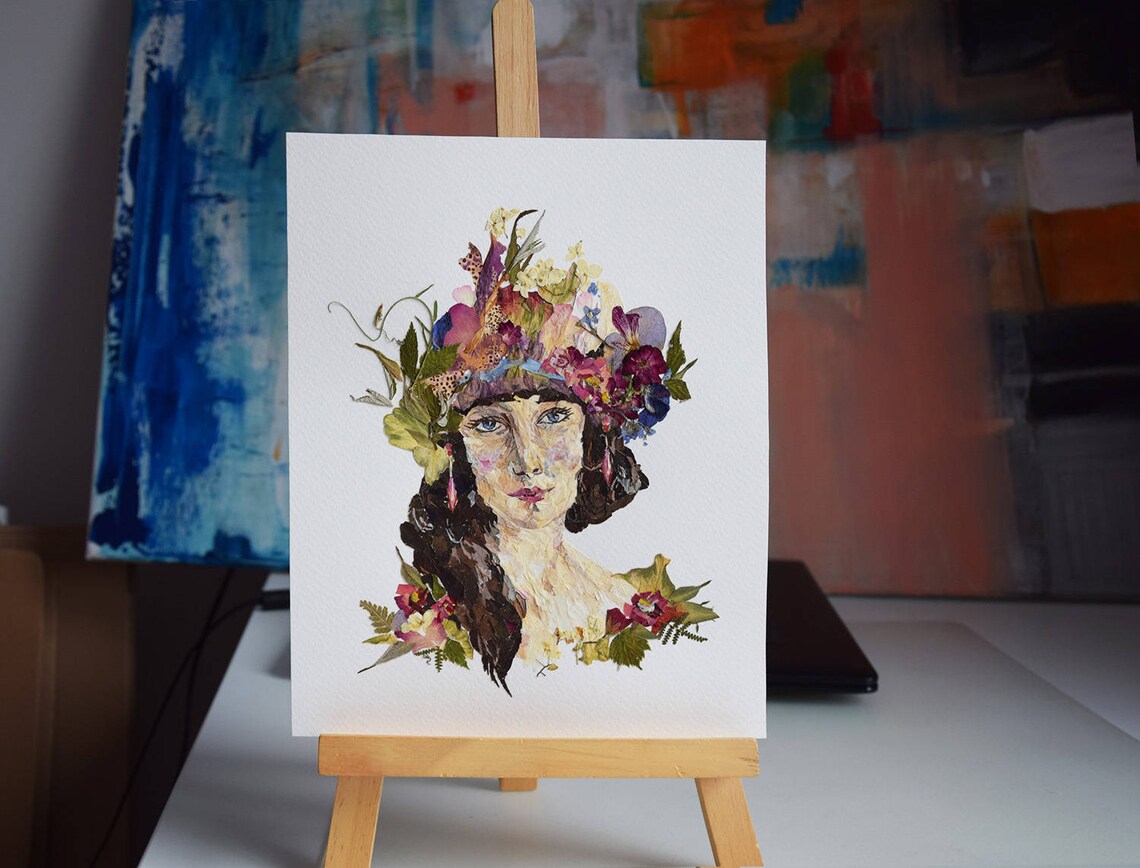 Woman Art Flower Girl Art Woman Print Pressed Flower Art Herbarium ...