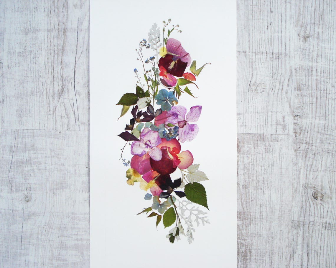 Floral print Pressed flowers wall art Botanical print | Etsy