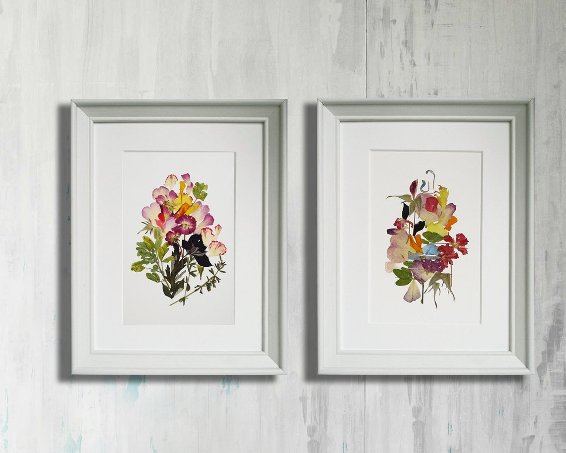 Unframed Set of 2 Botanicals Prints Art Works Pressed Flower Art Framed ...