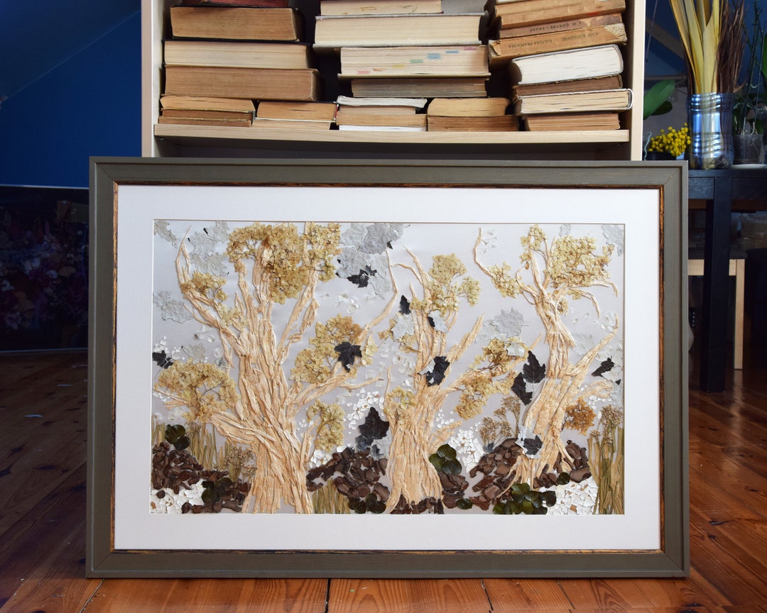 FRAMED Pressed Botanical Art, Trees Wall Art, Dried Flower Artwork ...