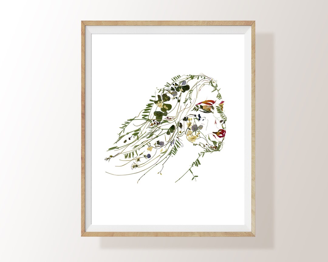 Pressed Flower Portrait Art Print: Botanical Woman Collage - Etsy