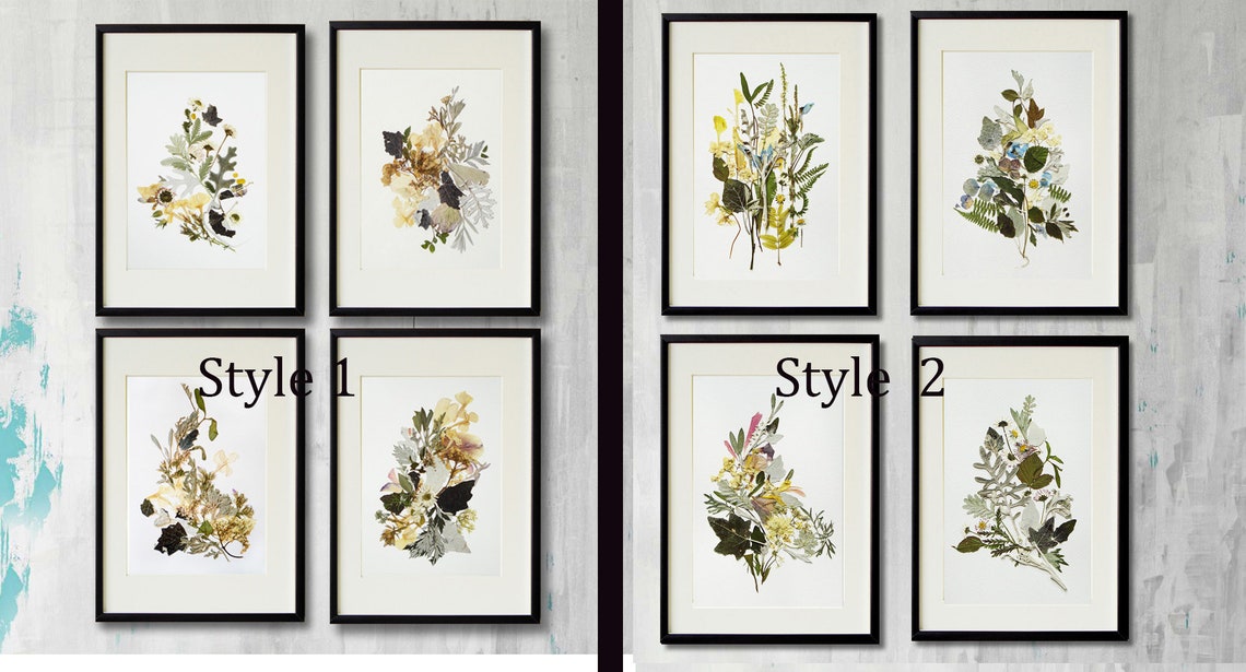 Framed Botanical Print Set Pressed Flower Art Herbarium Flower Prints ...