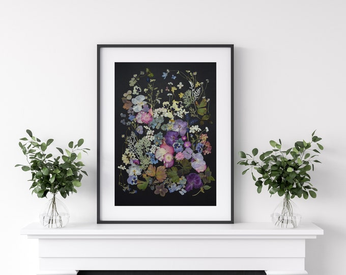 ORIGINAL UNFRAMED Pressed Flower Art Floral Collage Botanical Artwork ...