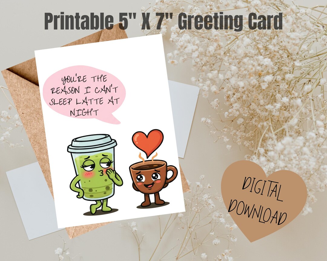 Funny Coffee Pun Card | You're the Reason I Can't Sleep Latte (digital ...