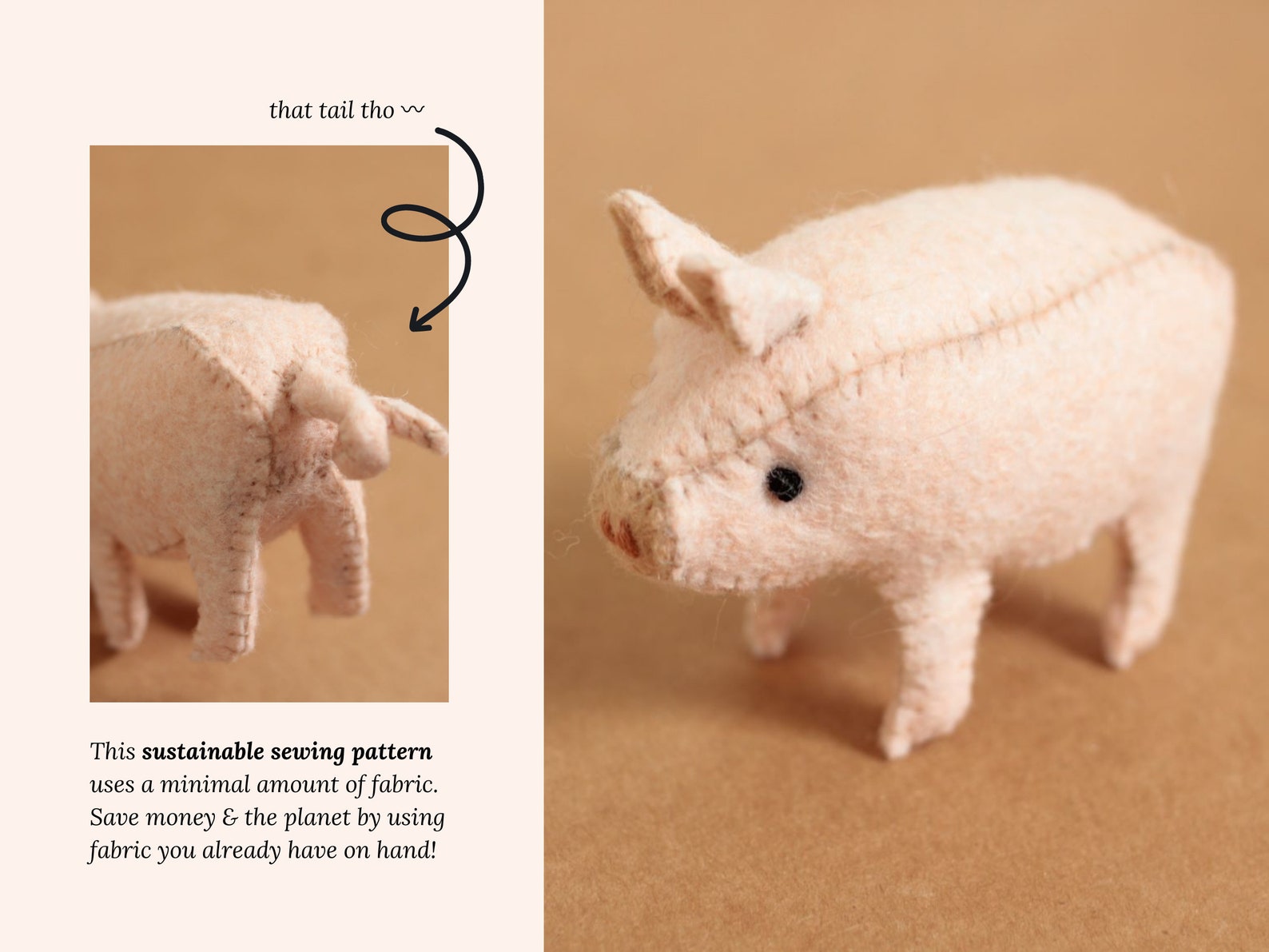Pig Plush Pattern Felt Animal Pattern Pig Sewing Pattern - Etsy