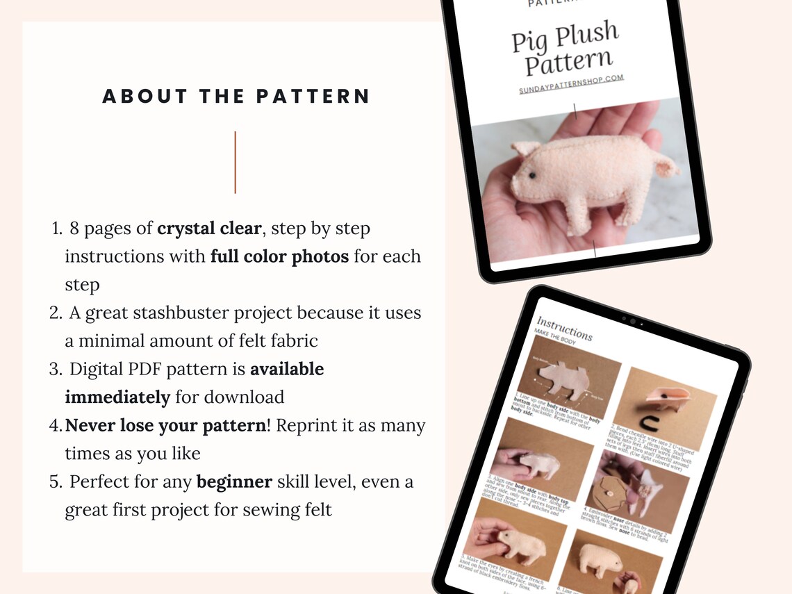 Pig Plush Pattern Felt Animal Pattern Pig Sewing Pattern - Etsy