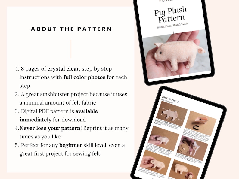 Pig Plush Pattern | Felt Animal Pattern | Pig Sewing Pattern | Stuffed ...
