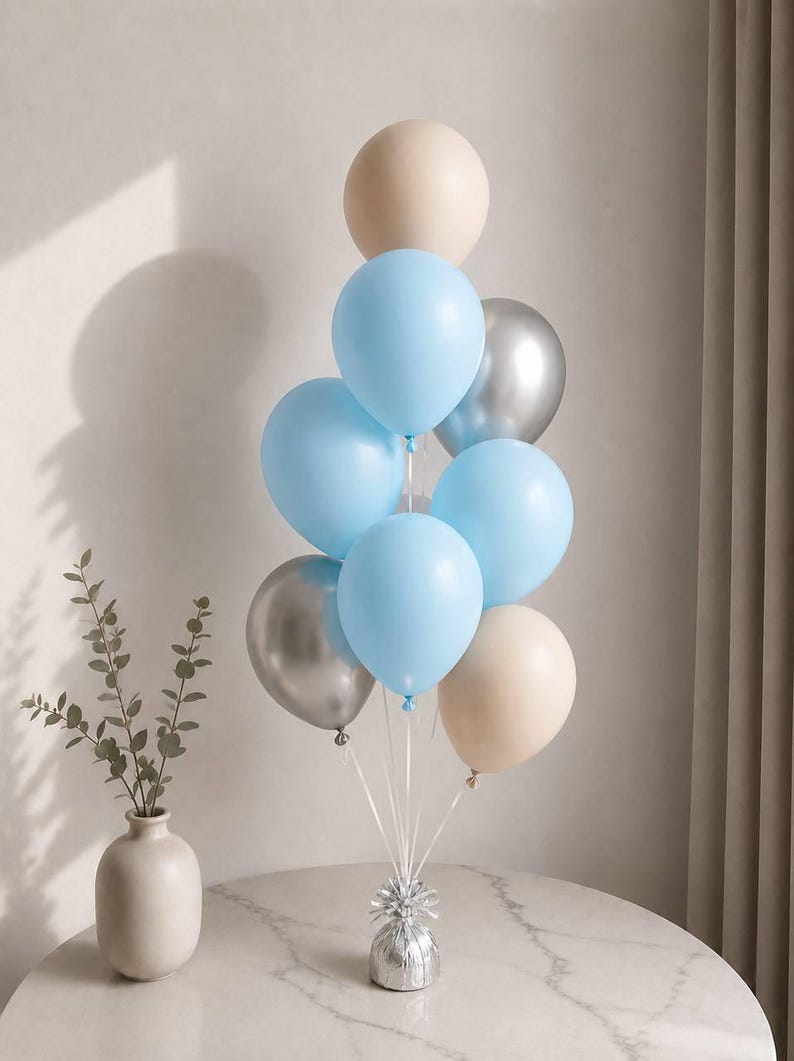 Blue Silver White Sand Latex Balloons: Baby Shower, Birthday Party ...