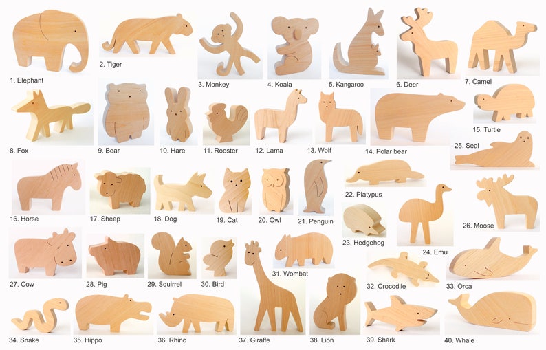 Wooden Animal Figures: Waldorf Toys for Toddlers, Animal Zoo Playset - Etsy