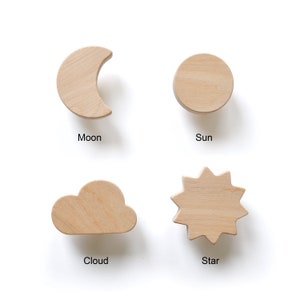 Wooden Drawer Knobs Cloud, Moon, Star, Sun - Nursery Dresser Pulls - Sky Themed Handles for ...