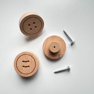 Wooden Button Knob - Dresser Drawer Pulls - Button Shape Cabinet Door ...