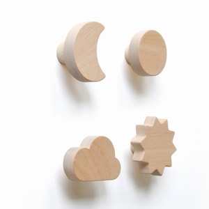 Wooden Drawer Knobs Cloud, Moon, Star, Sun - Nursery Dresser Pulls - Sky Themed Handles for ...